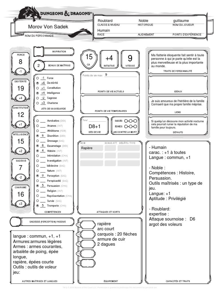 eFeuillePersoDD5-1 - Roublard | PDF