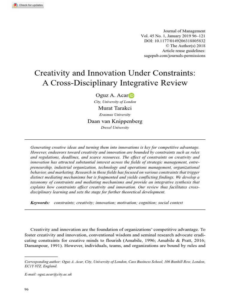 Creativity and Innovation Under Constraints: A Cross-Disciplinary ...