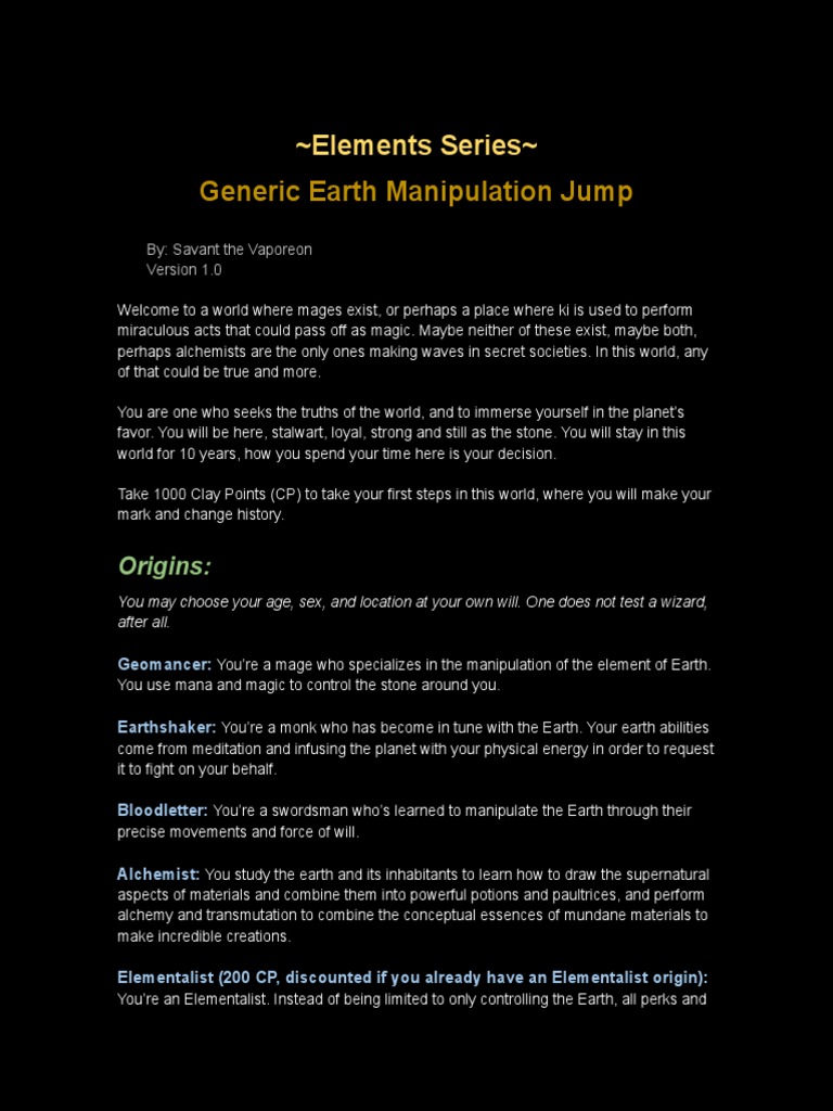 Elements Series - Generic Earth Manipulation Jump | PDF | Alchemy | Soul