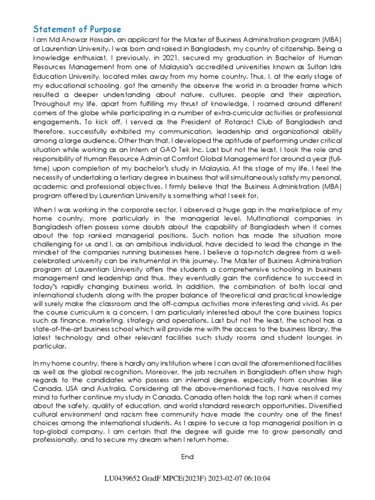 Statement of Interest | PDF | Master Of Business Administration ...