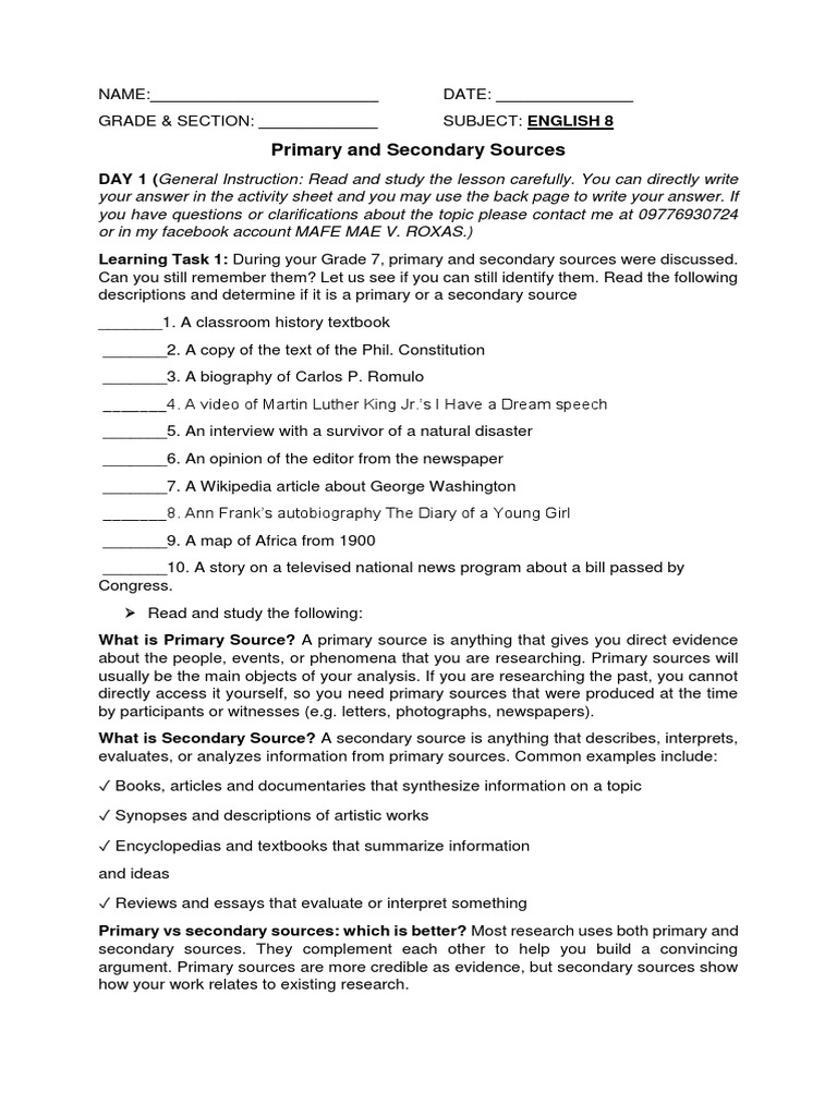 Primary and Secondary Sources | PDF