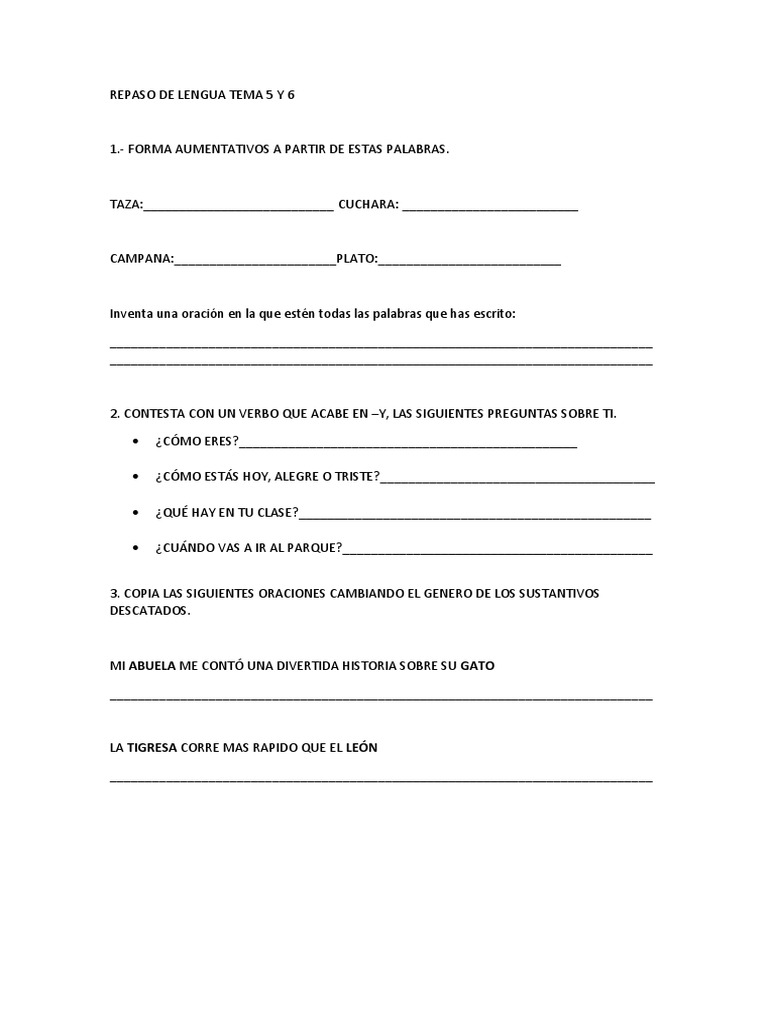 Repaso Tema 5 y 6 de Lengua | PDF