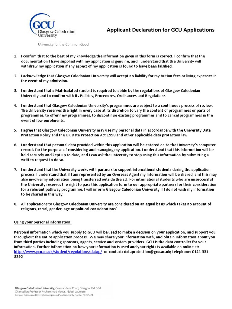 GCU Application Declaration | PDF | Information | Government