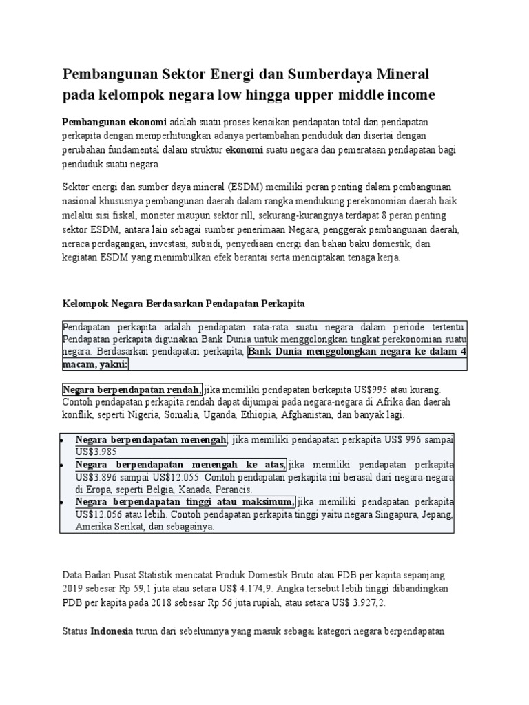 Pembangunan Sektor Energi Dan Sumberdaya Mineral Pada Kelompok Negara Low Hingga Upper Middle ...