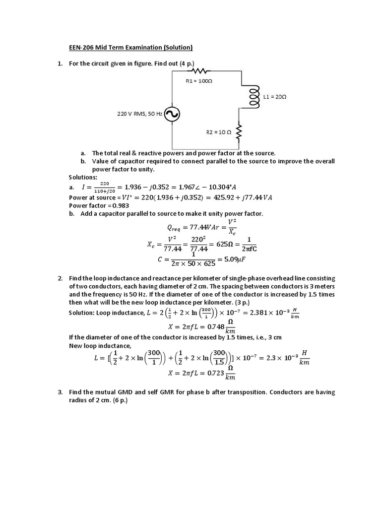 Midterm Examination Solutions for a Three-Phase Power Systems Course | PDF | Insulator ...