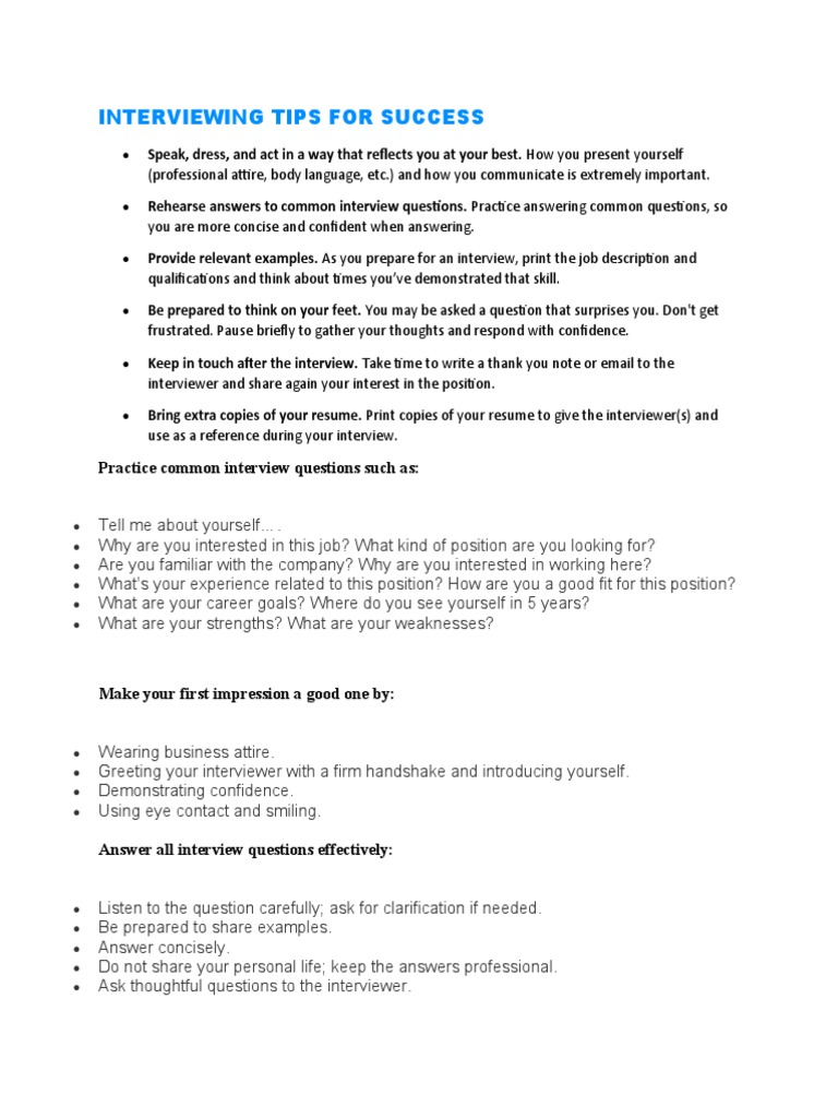 Interviewing Tips For Success | PDF Interviewing Tips For Success | PDF