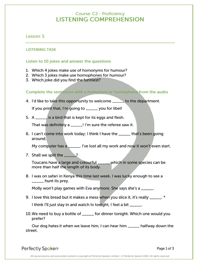 C2 - Lesson 1-5 - Listening Comprehension | PDF