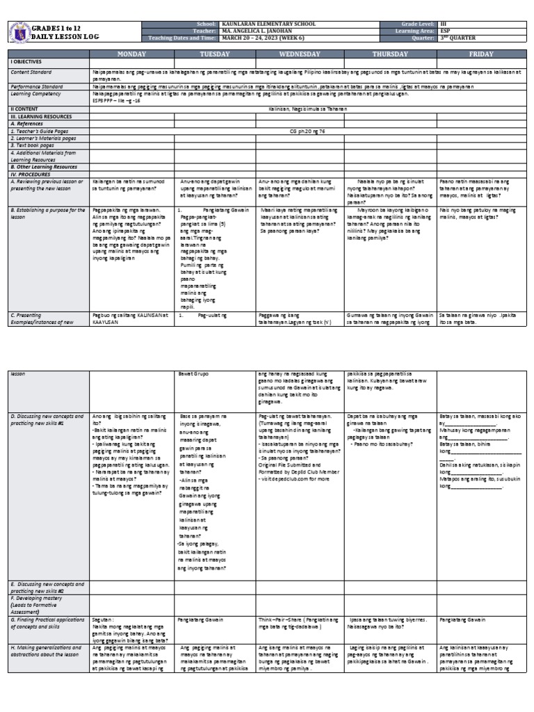 DLL Esp-3 Q3 W6 | PDF