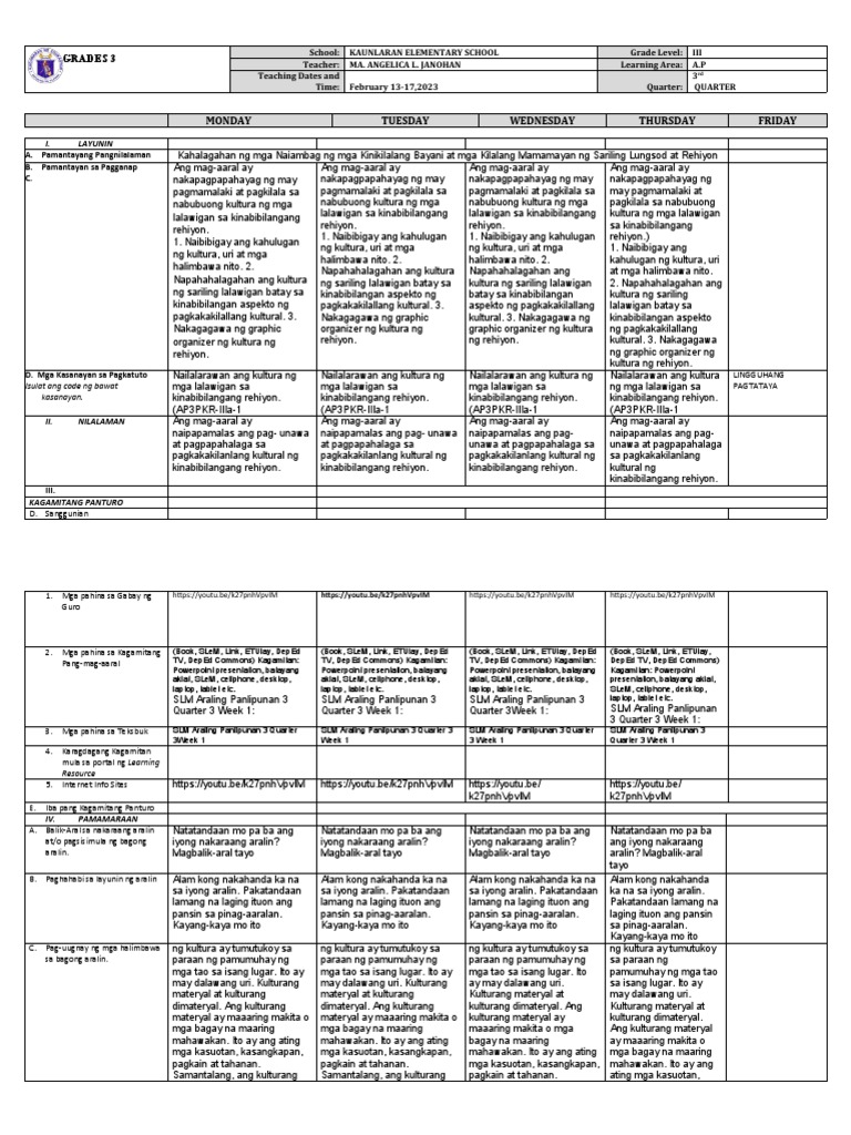 DLL - Ap 3 - Q3 - W1 Day 1-5 | PDF