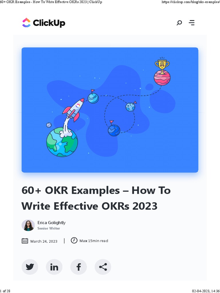 60+ OKR Examples - How To Write Effective OKRs 2023 ClickUp | PDF | Goal | Business