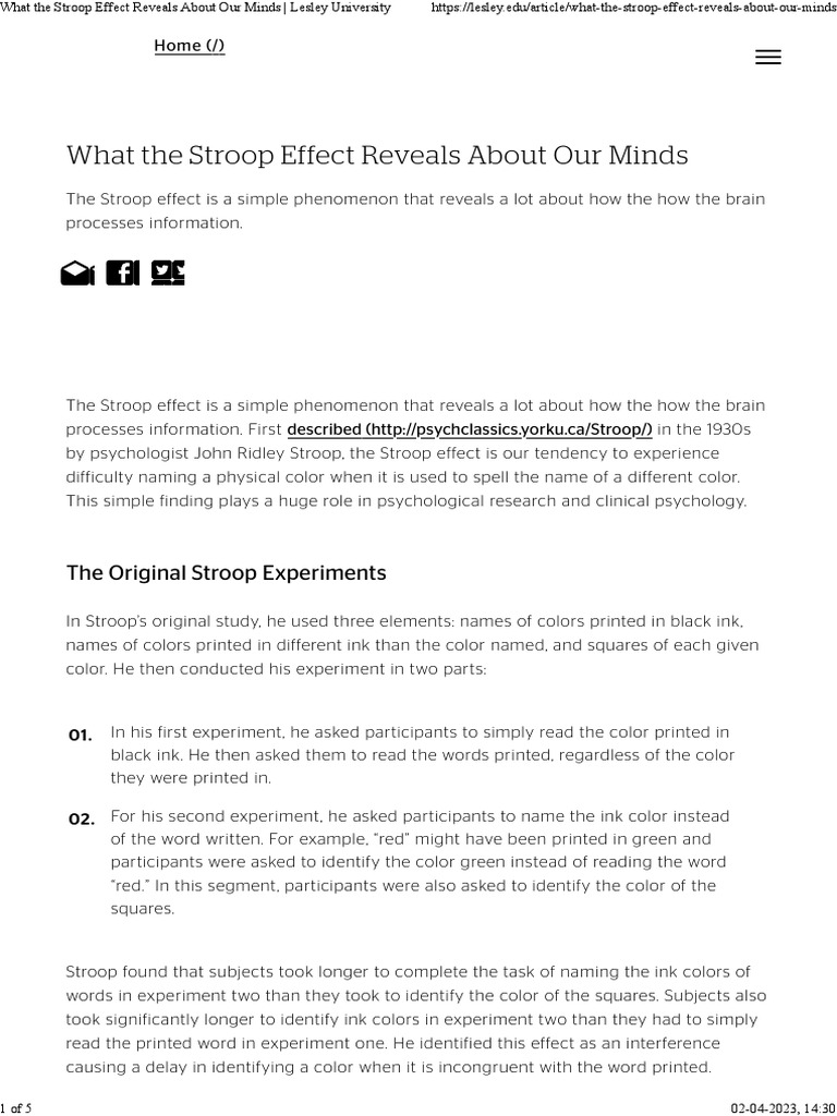 Mind - Stroop Effect Reveals About Our Minds Lesley University | PDF ...