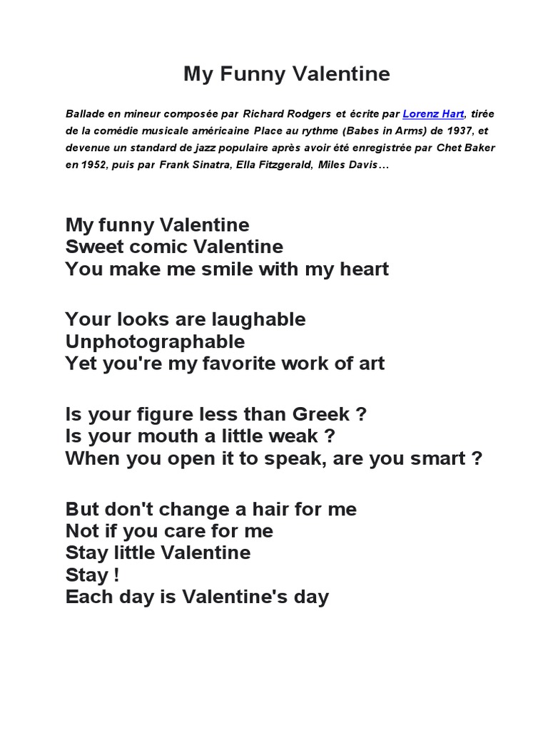 My Funny Valentine Paroles | PDF | Art | Poésie