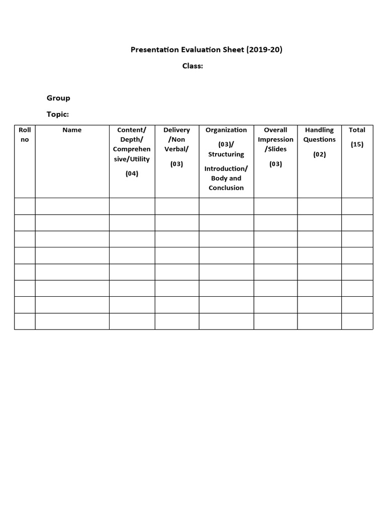 Presentation Evaluation Sheet | PDF