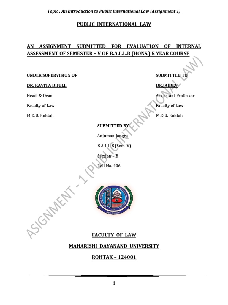 Assignment 1 (P.i.l.) | PDF | International Law | International Sanctions