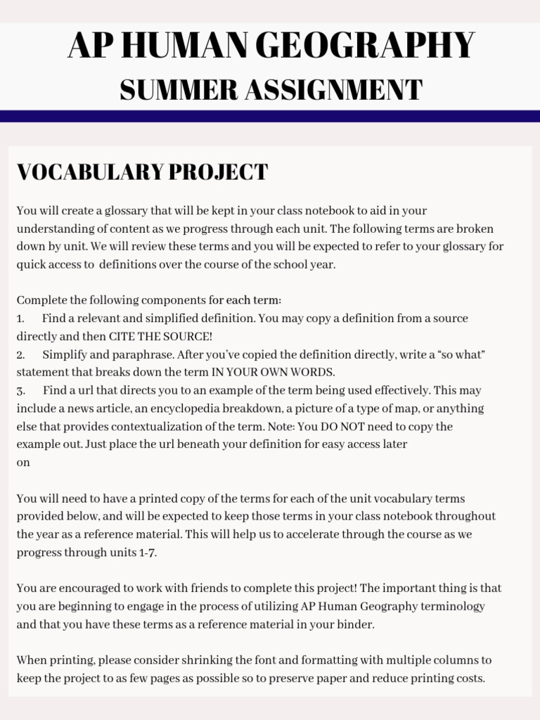 Ap Human Geography: Summer Assignment | PDF | Agriculture | Map