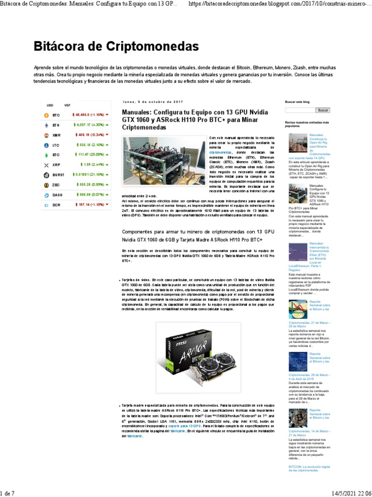 Bitácora de Criptomonedas Manuales Configura Tu Equipo Con 13 GPU ...