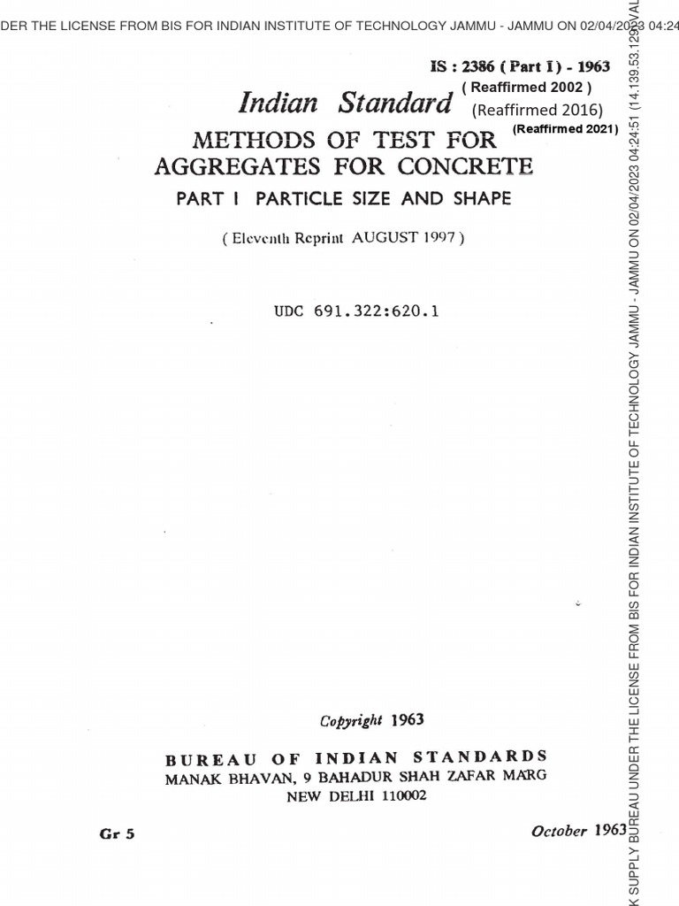 IS2386-Part1-1963 (Reaffirmed2021) - AGGREGATES FOR CONCRETE-FLAKINESS ...
