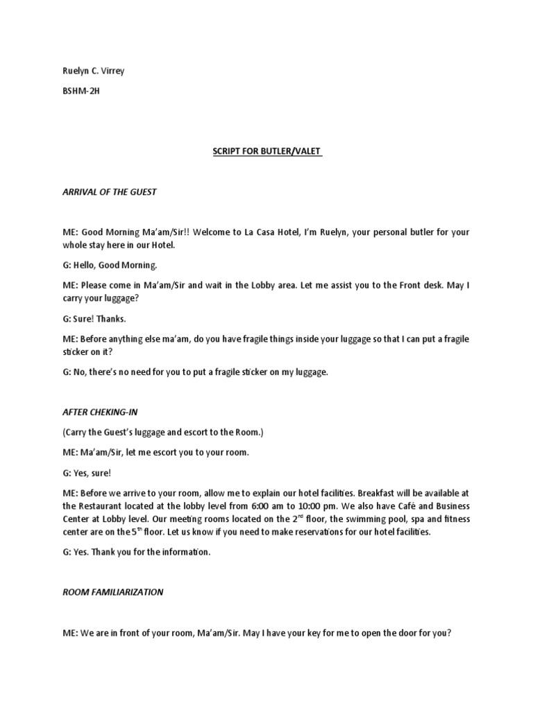 Hotel Butler Script | PDF