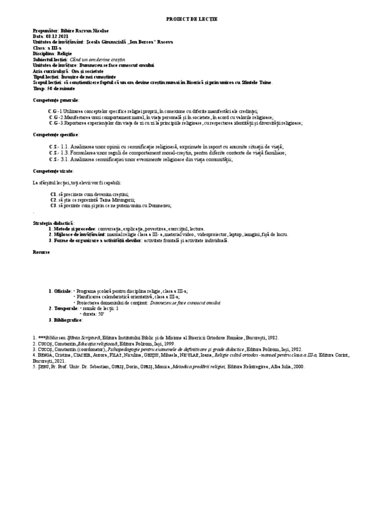 Proect Didactic Clasa A 3 A | PDF