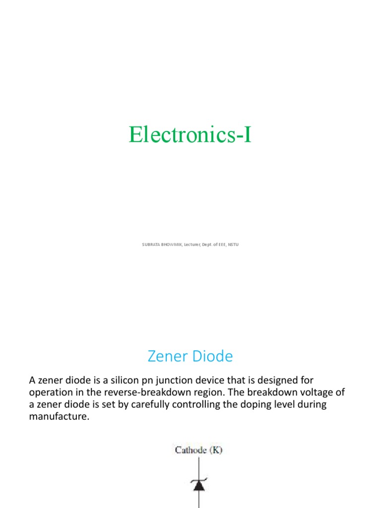 Electronics-I: SUBRATA BHOWMIK, Lecturer, Dept. of EEE, NSTU | PDF | Diode | Electrical Components