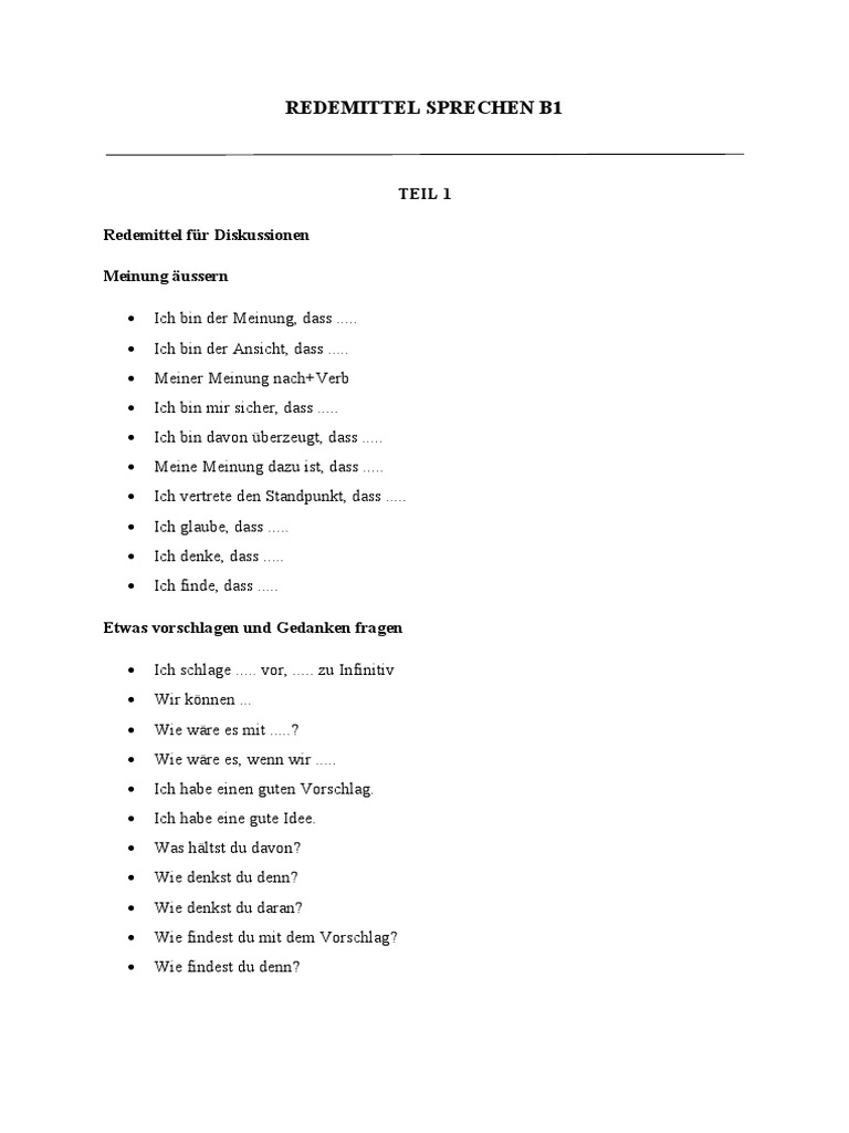 Redemittel Sprechen B1 | PDF