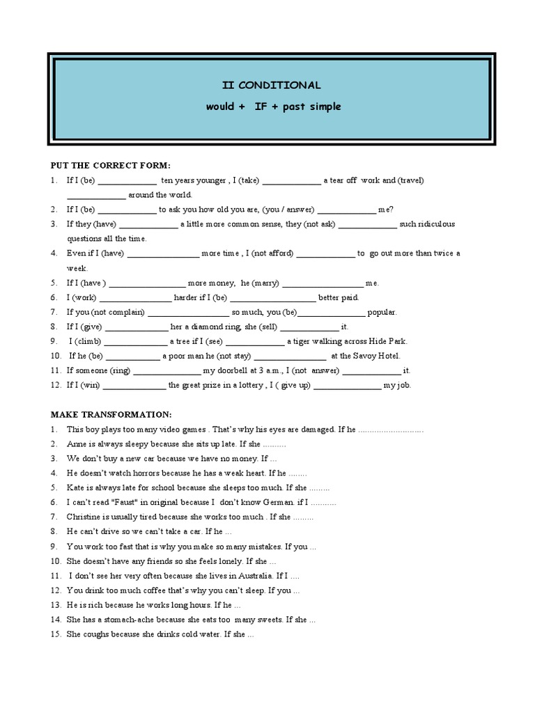 Ii Conditional Would + IF + Past Simple: Put The Correct Form | PDF