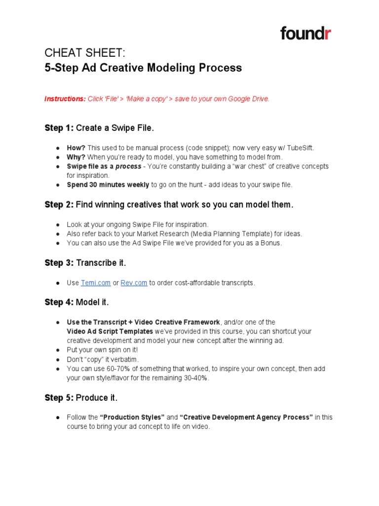 09-YT ADS - M3L9 - Ad Modeling Cheat Sheet Foundr | PDF