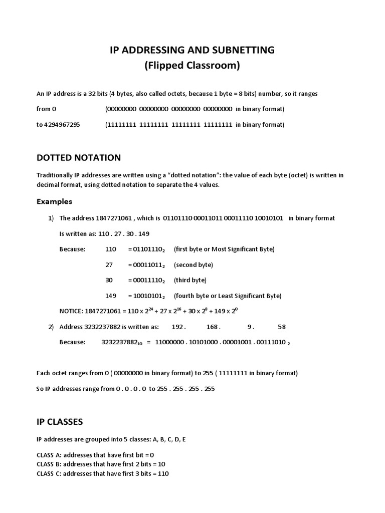 Understanding Ip Addressing And Subnetting Concepts Pdf Ip Address Computer Engineering