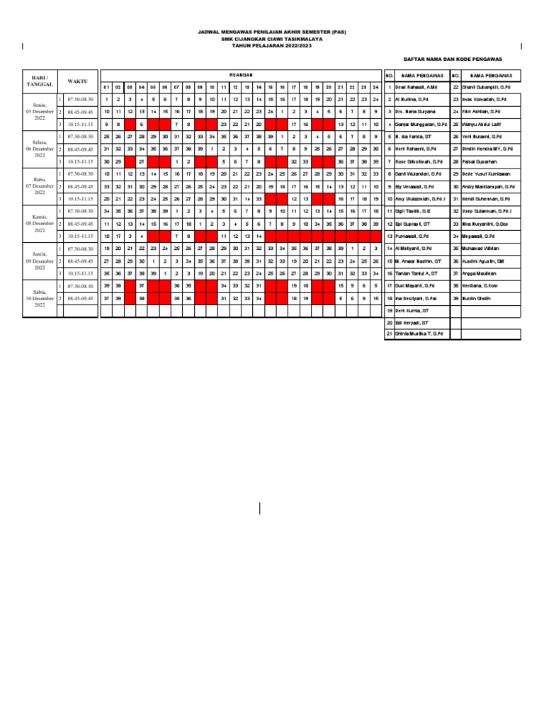 Jadwal Mengawas Pas 2223 | PDF