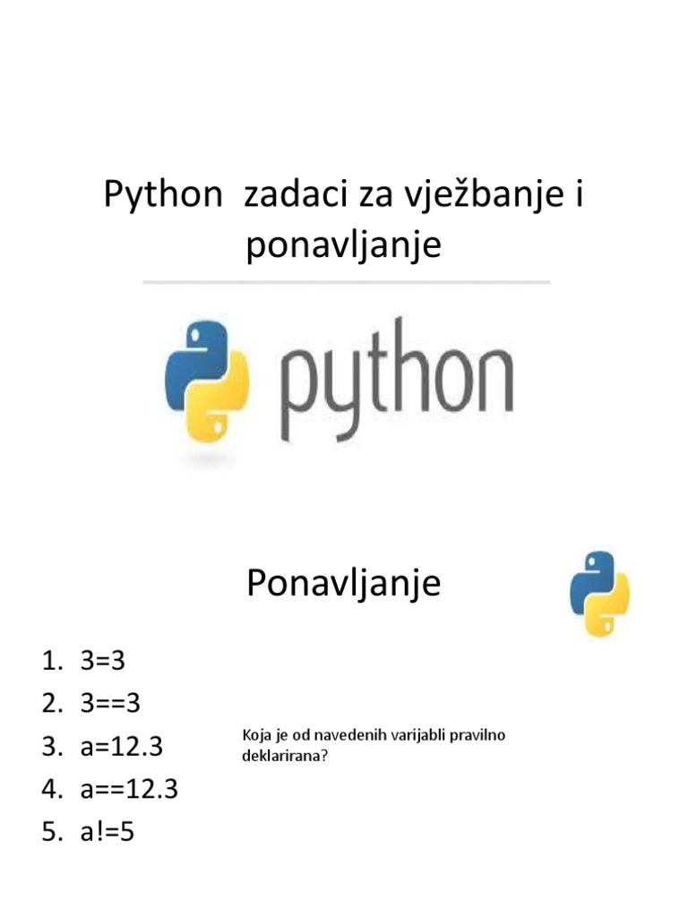 Python Zadaci Za Vježbanje I Ponavljanje | PDF