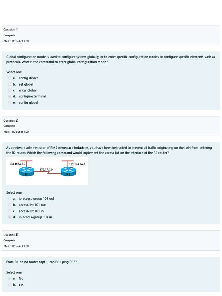 Cisco CCNA Questions and Answers | PDF | Ip Address | Computer Network
