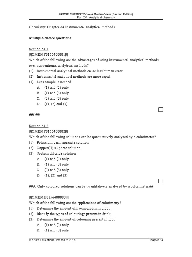 Chapter 64 Multiple-Choice Questions | PDF | Infrared Spectroscopy | Absorption Spectroscopy