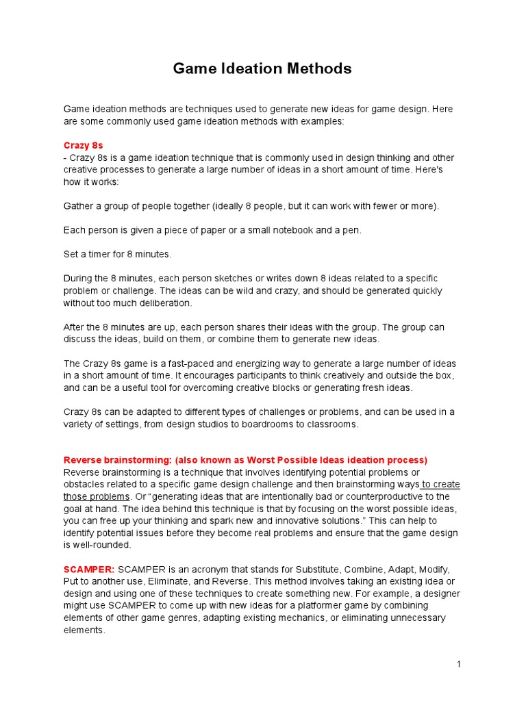 Game Ideation Methods: Crazy 8s | PDF | Brainstorming | Cognition