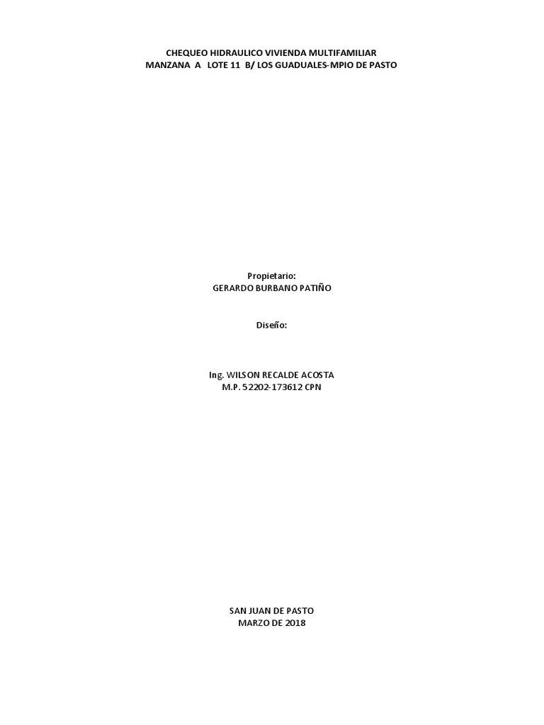 Memorias DIseño Hidraulico Edificio Multifamiliar Los Guaduales | PDF | Alcantarillado | edificio