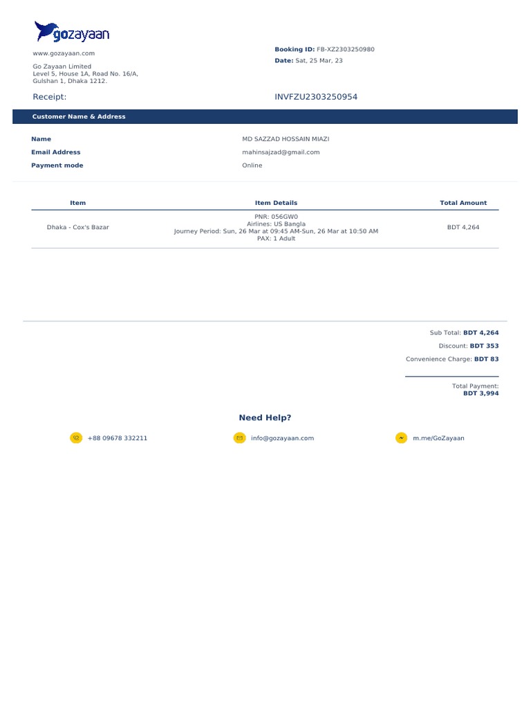 Booking-Invoice INVFZU2303250954 | PDF