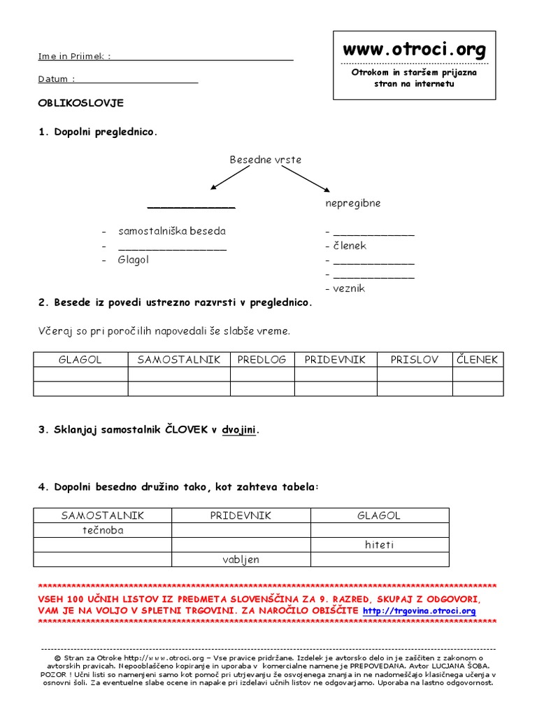 Besedne Vrste 01 | PDF