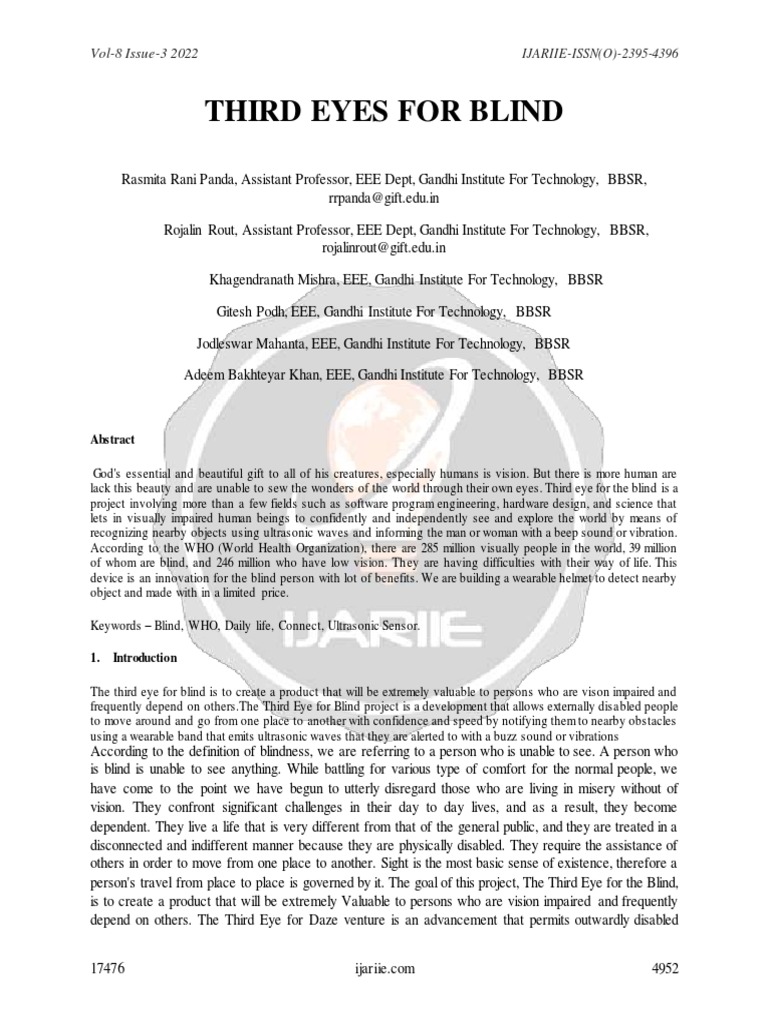 Third Eyes For Blind | PDF | Visual Impairment | Arduino