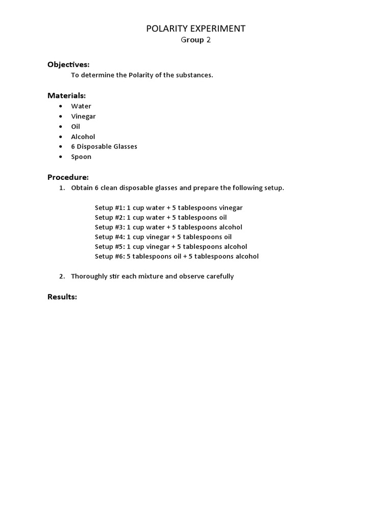 Polarity Experiment: Objectives: Materials | PDF