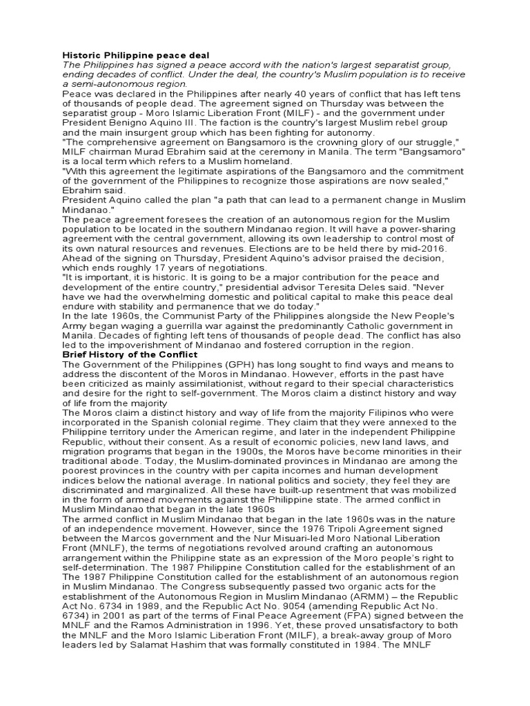 Historic Philippine Peace Deal | PDF | International Relations | Government