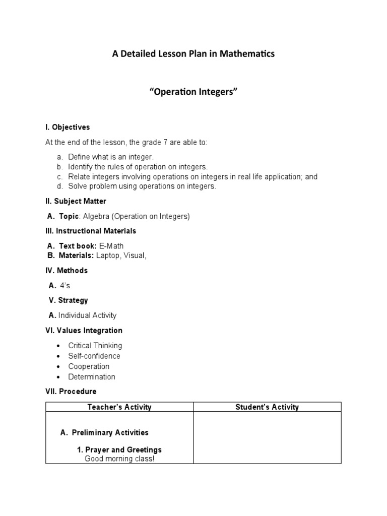 Lesson Plan Final 1. | PDF | Algebra | Numbers