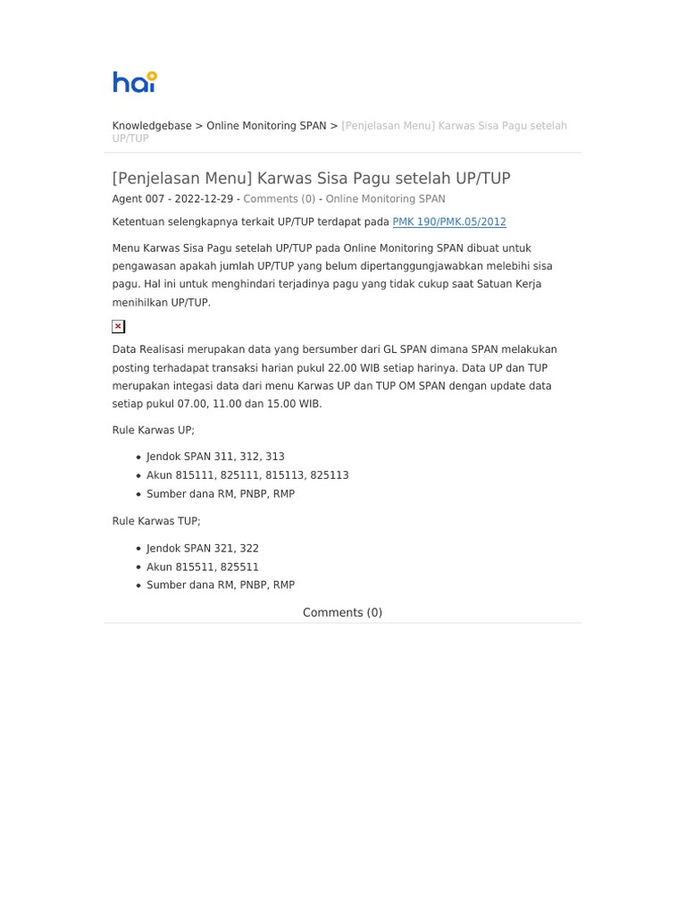 Karwas Sisa Pagu UP/TUP SPAN | PDF | Bisnis