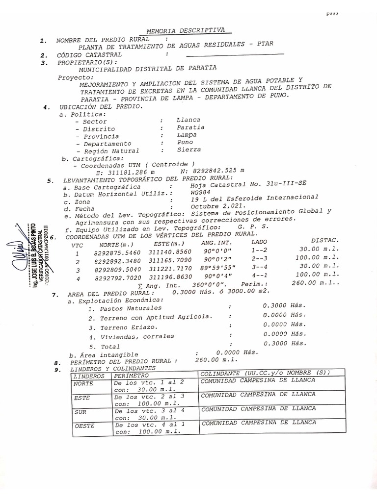 Memoria Descriptiva Ptar | PDF