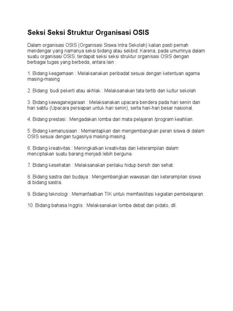 Seksi Seksi Struktur Organisasi OSIS | PDF