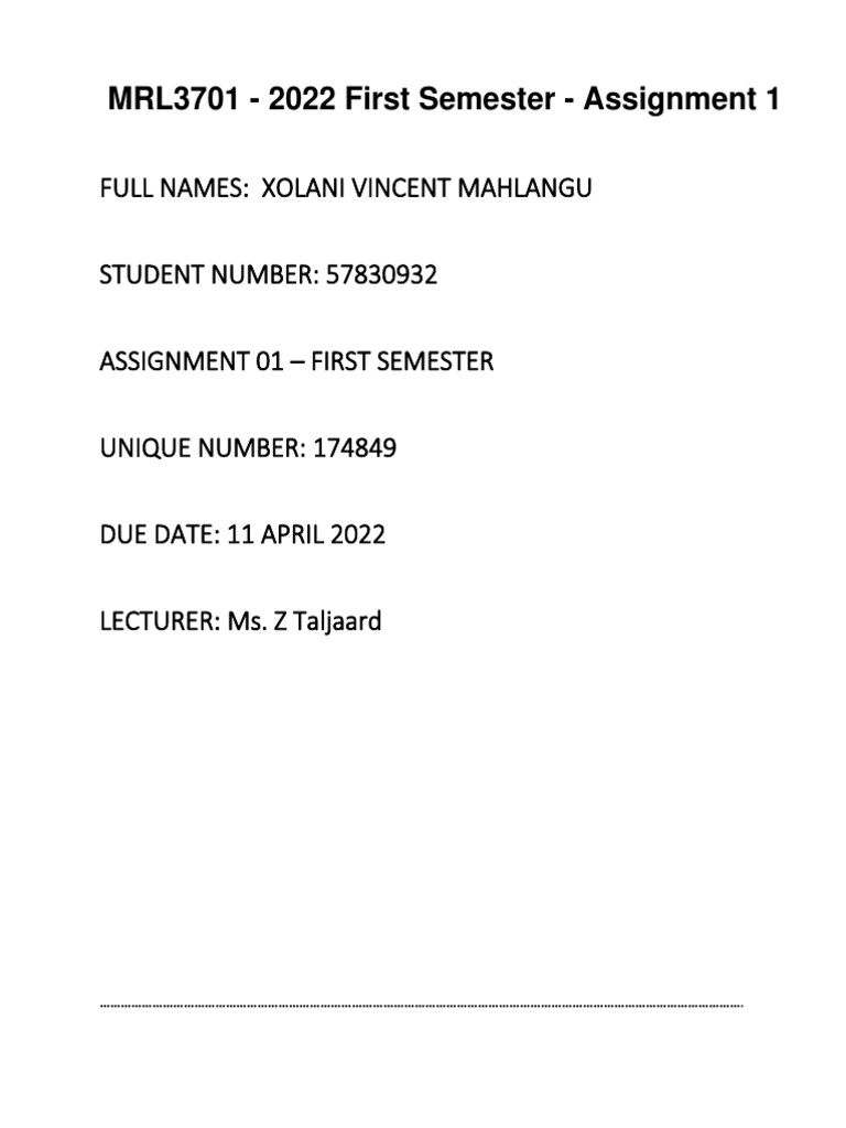 MRL3701 - 2022 First Semester - Assignment 1 | PDF | Insolvency ...