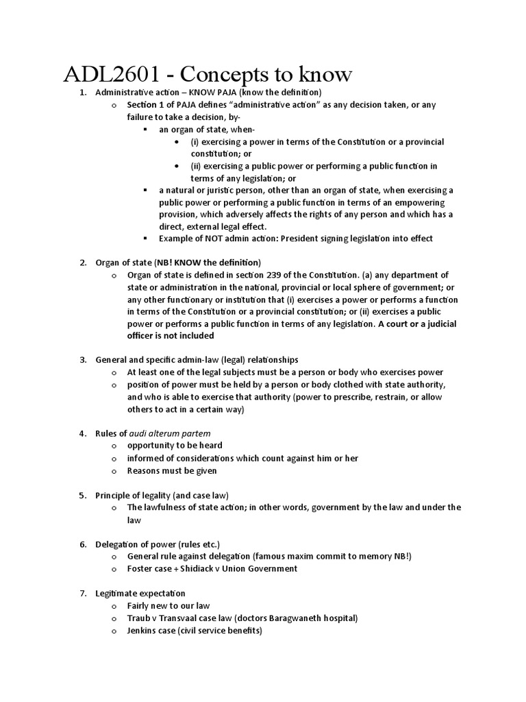 ADL2601 - Concepts To Know | PDF | Legal Remedy | Case Law