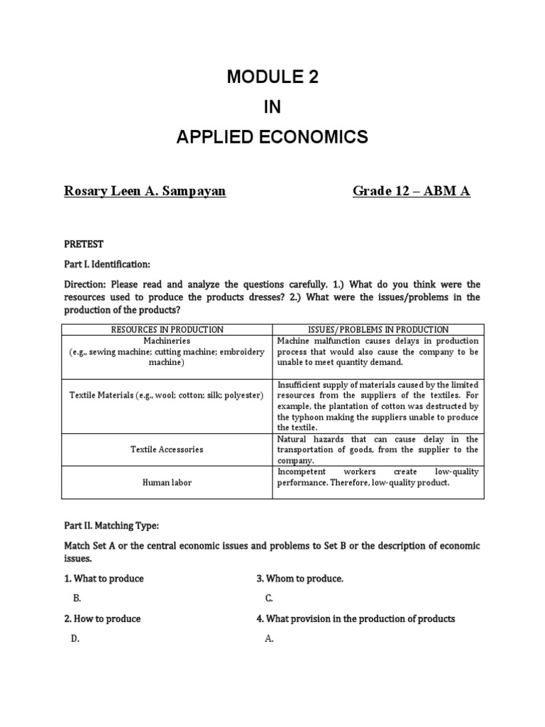 Applied Economics Module 2 Answers | PDF | Economics | Economies