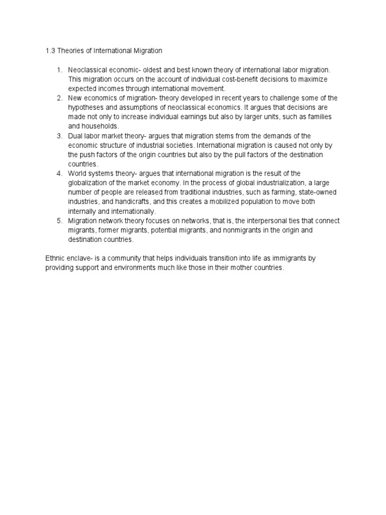 Theories of International Migration | PDF
