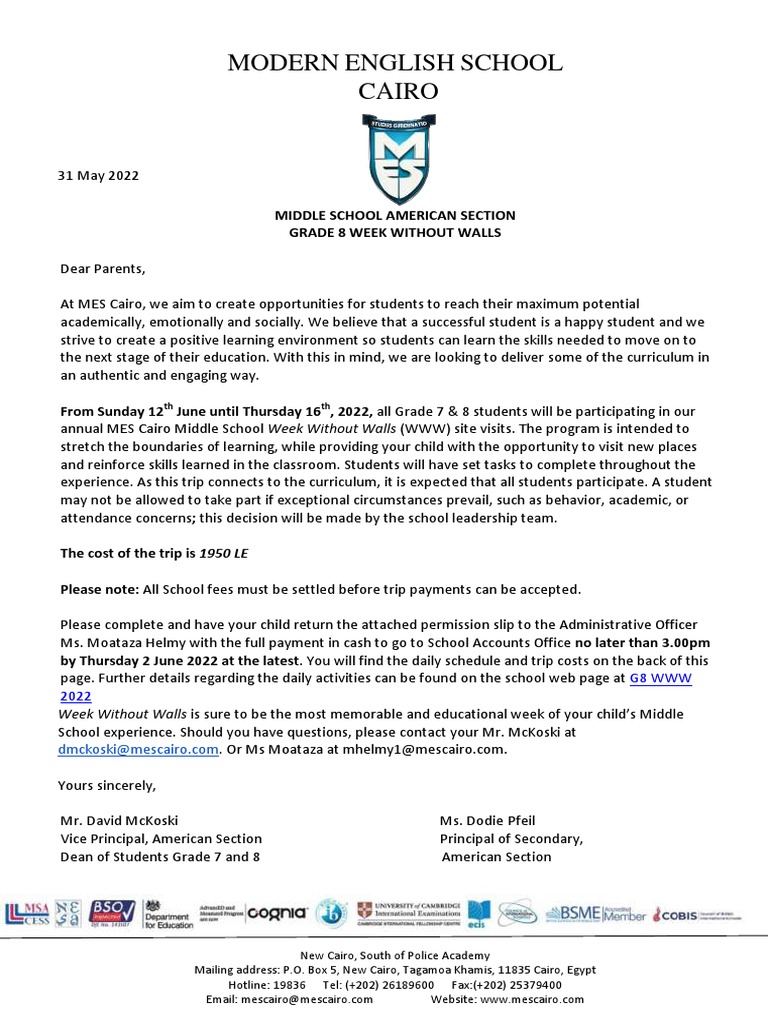 G8 2022 WWW Parent Letter With Payment - June 2022 | PDF | Curriculum ...