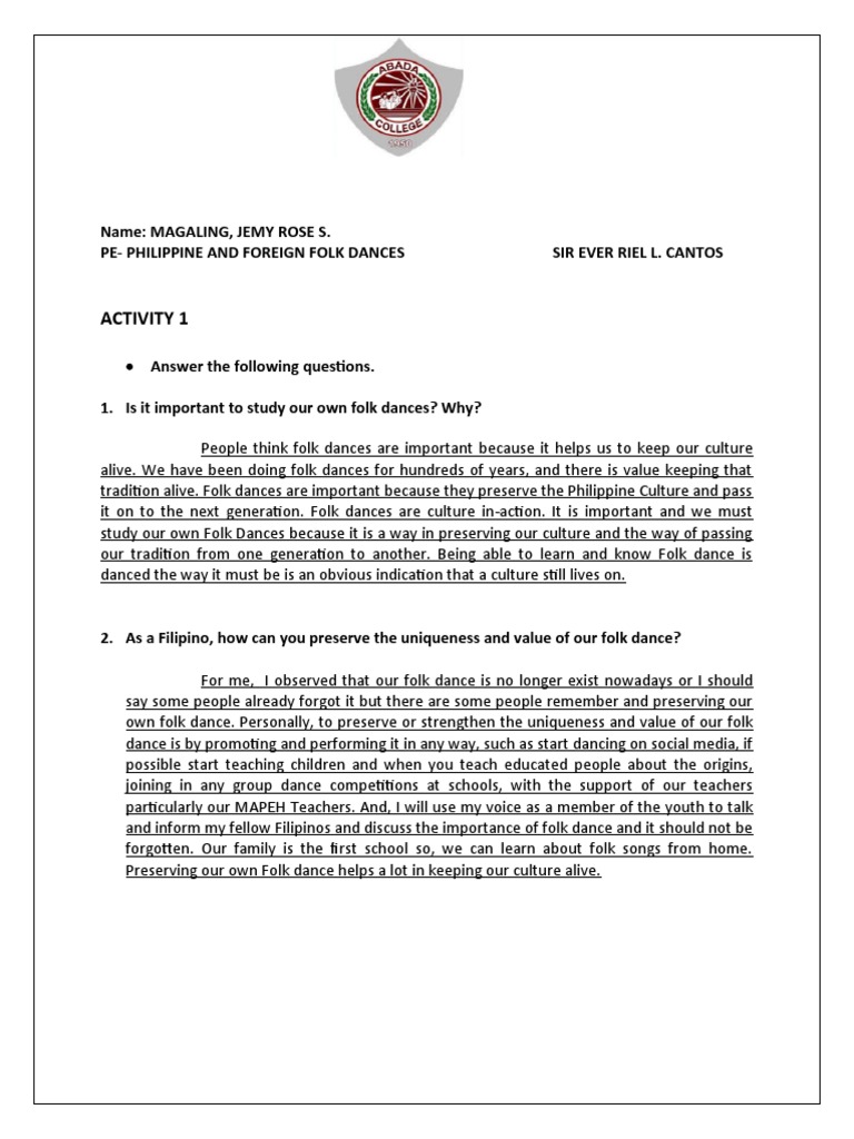 Activity Pe | PDF | Dances | Folk Music