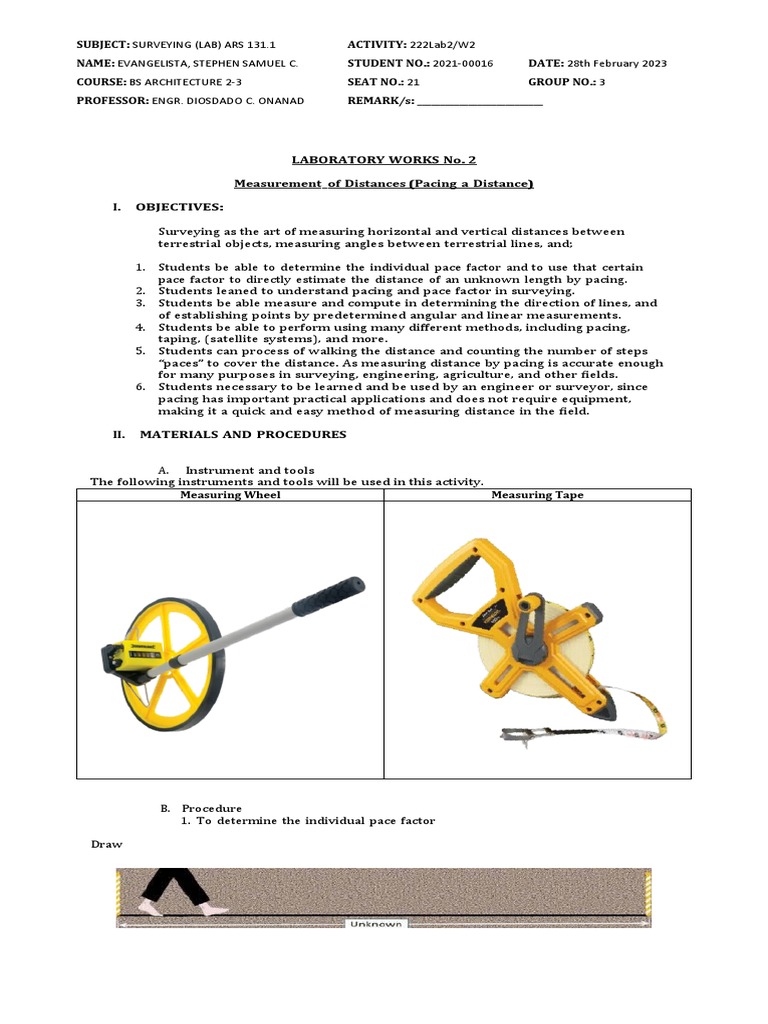 Evangelista Lab 2. | PDF | Surveying | Metrology
